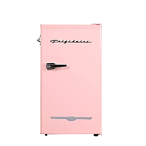FRIGIDAIRE EFR376 Retro Bar Fridge Refrigerator with Side Bottle Opener, 3.2 cu. Ft, Pink/Coral & Nostalgia Retro Countertop Microwave Oven, 0.9 Cu. Ft. 800-Watts with LED Digital Display, Cu.Ft, Pink