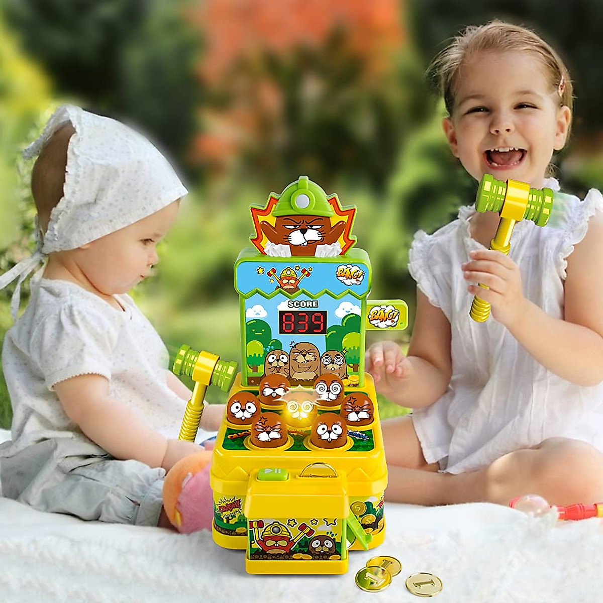 VATOS Whack Game Mole, Mini Electronic Arcade Game with 2 Hammers, Pounding Toys Toddler Toys for 3 4 5 6 7 8 Years Old Boys Girls, Whack Game Mole Toy, Developmental Toy Interactive Toy
