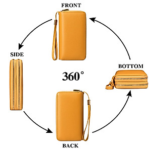 SENDEFN Leather Women Wallet RFID Blocking Zipper Around Phone Holder Clutch Wristlet Large Capacity