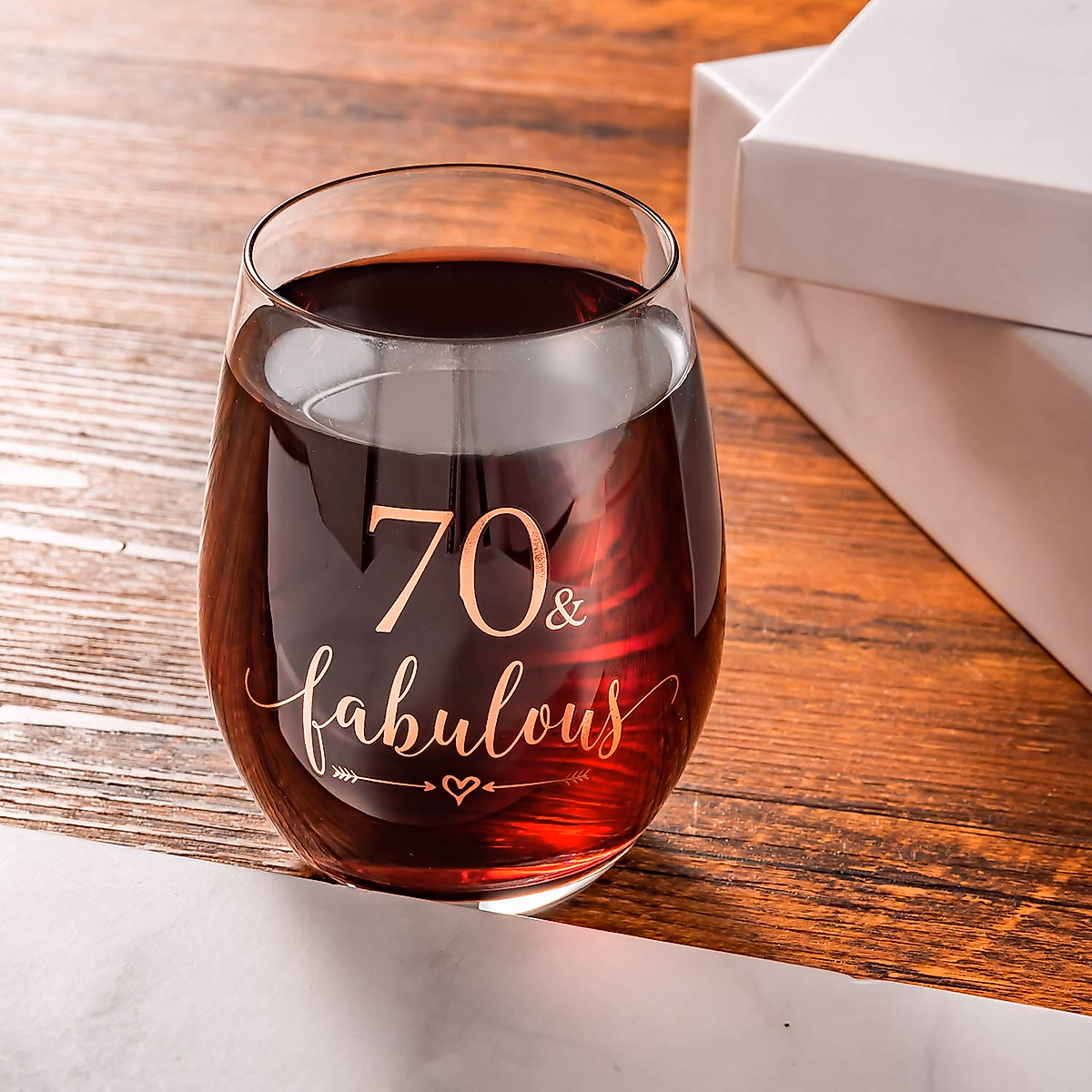 Crisky Rose Gold 70 & Fabulous Wine Glass for Women 70th Birthday Gifts Funny Ideas for Women, Wife, Mom, Sister, Aunt, Friends, Coworker, Her Rose Gold Foil 70 & Fabulous 14oz, with Box