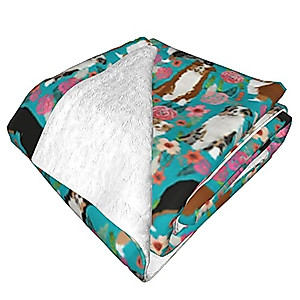 Australian Shepherd Dogs Flowers Throw Blanket Warm Ultra-Soft Micro Fleece Blanket for Bed Couch Living Room