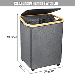 Laundry Hamper with Lid - 72L Rolling Laundry Basket with Wheels, Waterproof Clothes Hamper Storage Basket with Laundry Bag Portable for Toys Clothes Organizer