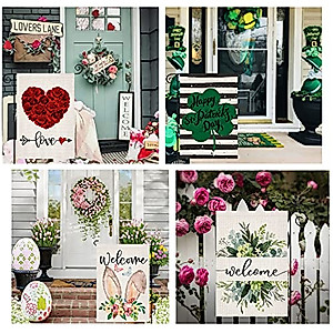 Doncida Seasonal Garden Flags Set of 10 Double Sided Burlap 12x18 Inch Welcome Easter Spring Holidays Garden Flag, Small Yard Flag for Outdoor Decorations