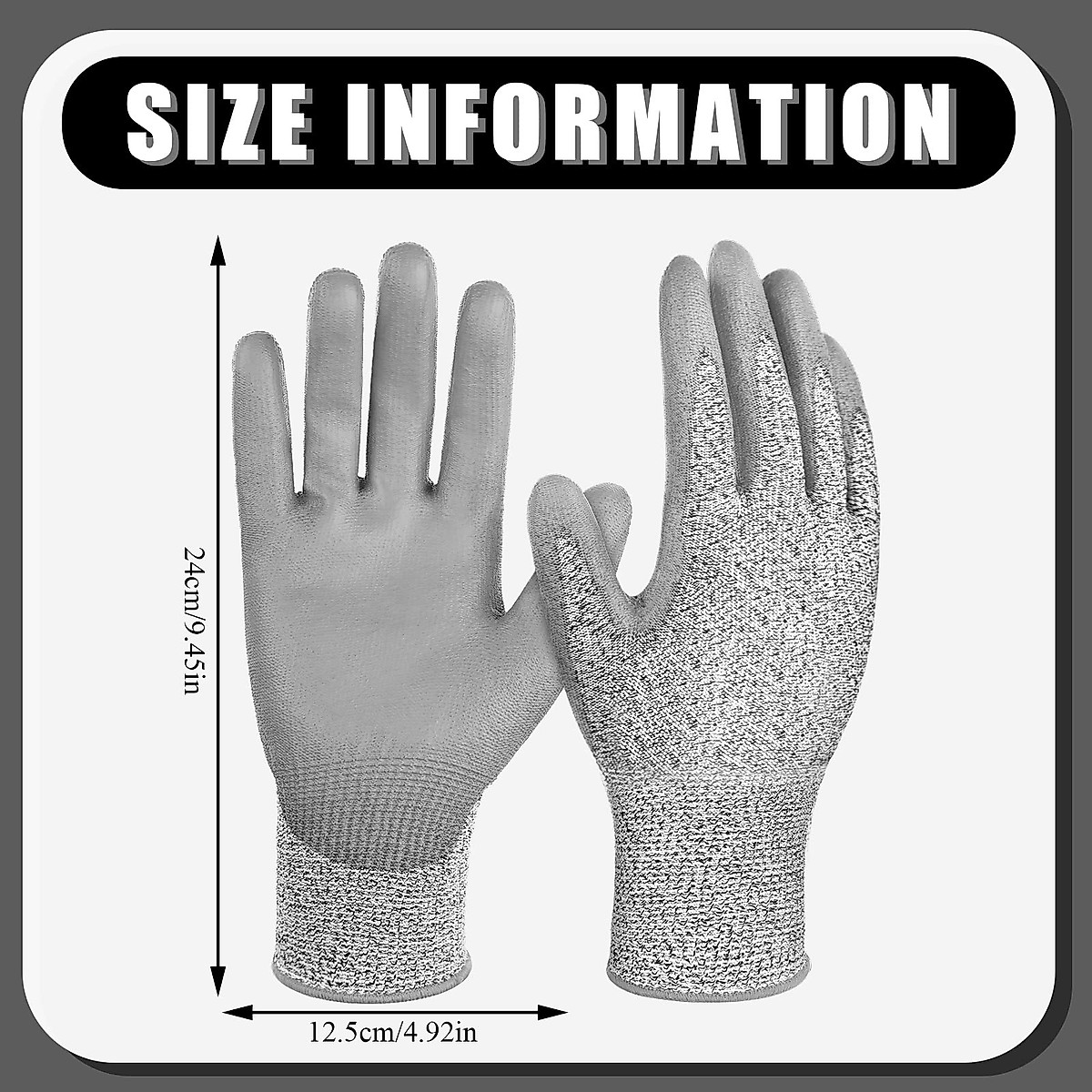 Janmercy Level 5 Cut Resistant Gloves, 6 Count, Grey, Unisex, Protective Glove