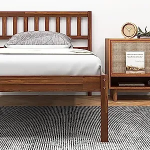 Giantex Wood Twin Bed Frame with Headboard, Mid Century Platform Bed with Wood Slat Support, Solid Wood Foundation, 12 Inch Height for Under Bed Storage, Easy Assemble, Walnut