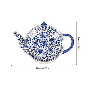 Soy Sauce Dish 4 Pcs Teapot Shaped Tea Bag Holder Ceramic Tea Bag Saucer Teabag Coaster Snack Dish Seasoning Dish for Home Kitchen Sauce Dessert Rest Spoon Blue Tea Plates