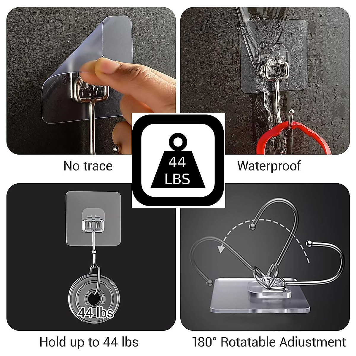 ALLFONDO Large Adhesive Hooks 44 LB(MAX), 12 Pack. Waterproof RUSTPROOF Wall Hooks Stainless Steel Coat Towel Hook for: Indoor, Kitchen, Bathroom, Shower, Home, Office USE