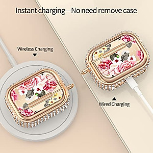 V-MORO for Airpods Pro 2nd Generation Case, Glitter Full Protective Apple Airpod pro 2 Case Cover with Kaychain for Women, Flower Diamond iPod Pro 2022 Wireless Charging Case Girls-Pink Rose