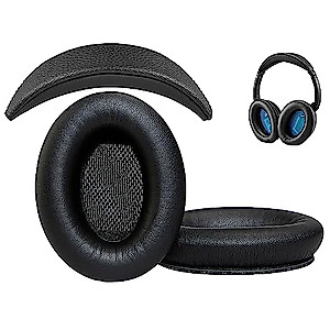 AHG Replacement QC15 Ear Pads & QC15 Headband Pad Compatible with Bose QuietComfort 15 (QC15) & QuietComfort 2 (QC2) Headphones - Soft, Great Comfort + Durability, Protein Leather (Black)