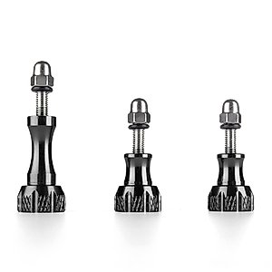 TNP For GoPro Thumb Screw Set (Black) - Aluminum Alloy Thumbscrew Knob Bolt Kit for GoPro Hero 9 8 7 6 5 4 3+ 3 2, for GoPro Hero Session, SJCAM Osmo HD Action Cameras - 3pcs 1x Long Screws + 2x Short