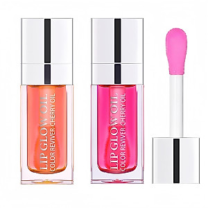ASKELI Hydrating Lip Oil, 2 Pack Plumper Tinted Lip Oil Gloss Set, Clear Plumping Lip Balm Makeup for Plumping and Moisturizing Dry Lips(Raspberry & Pink)
