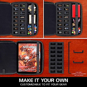 ENHANCE RPG Organizer Case - DND Binder with Built-in Character Sheet Holder and Erasable Scribe Panel, Dice Rolling Area, Removable Pen Pouch, Miniature Foam Tray, Wrist Strap, and More (Black)
