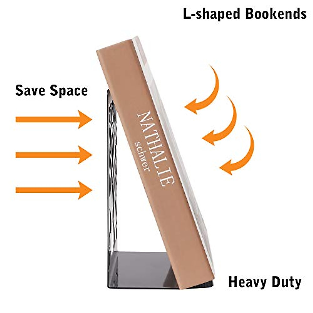 Jekkis Book Ends, Bookends for Shelves, Bookends for Heavy Books, Book Shelf Holder, Decorative Book Ends, Metal Bookends Black 3 Pairs, Non Skid Book Stoppers