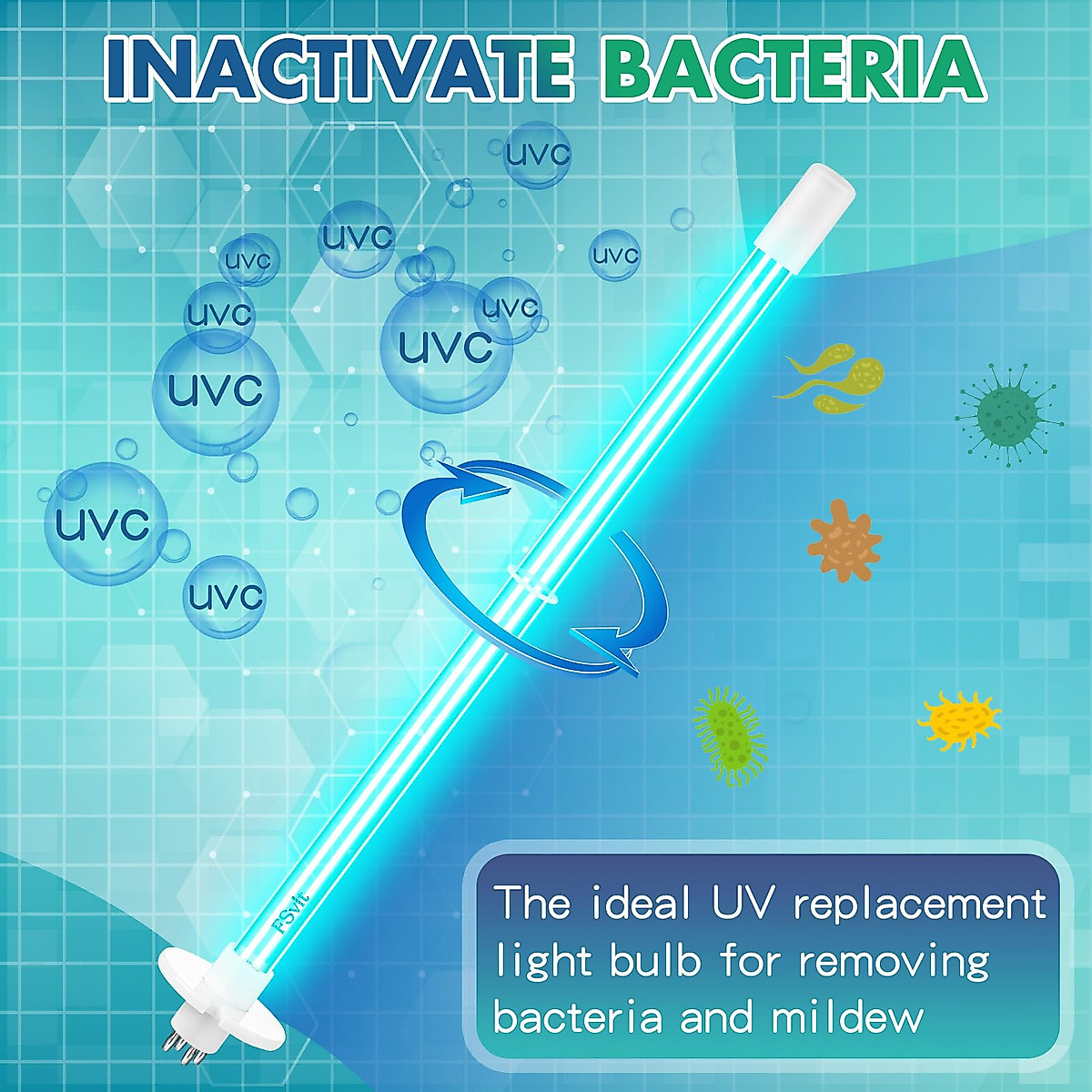 Qualirey 2 Pcs 14" UV Light Replacement Bulb 4 Pin Base UV Lamp 18W UV Light for AC 254NM UV Light 24V, 120V and 220V UV Light Bulb House UV Replacement Bulb for AC HVAC