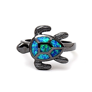 Ginger Lyne Collection Turtle Black Plated Simulated Opal Ring Size 8