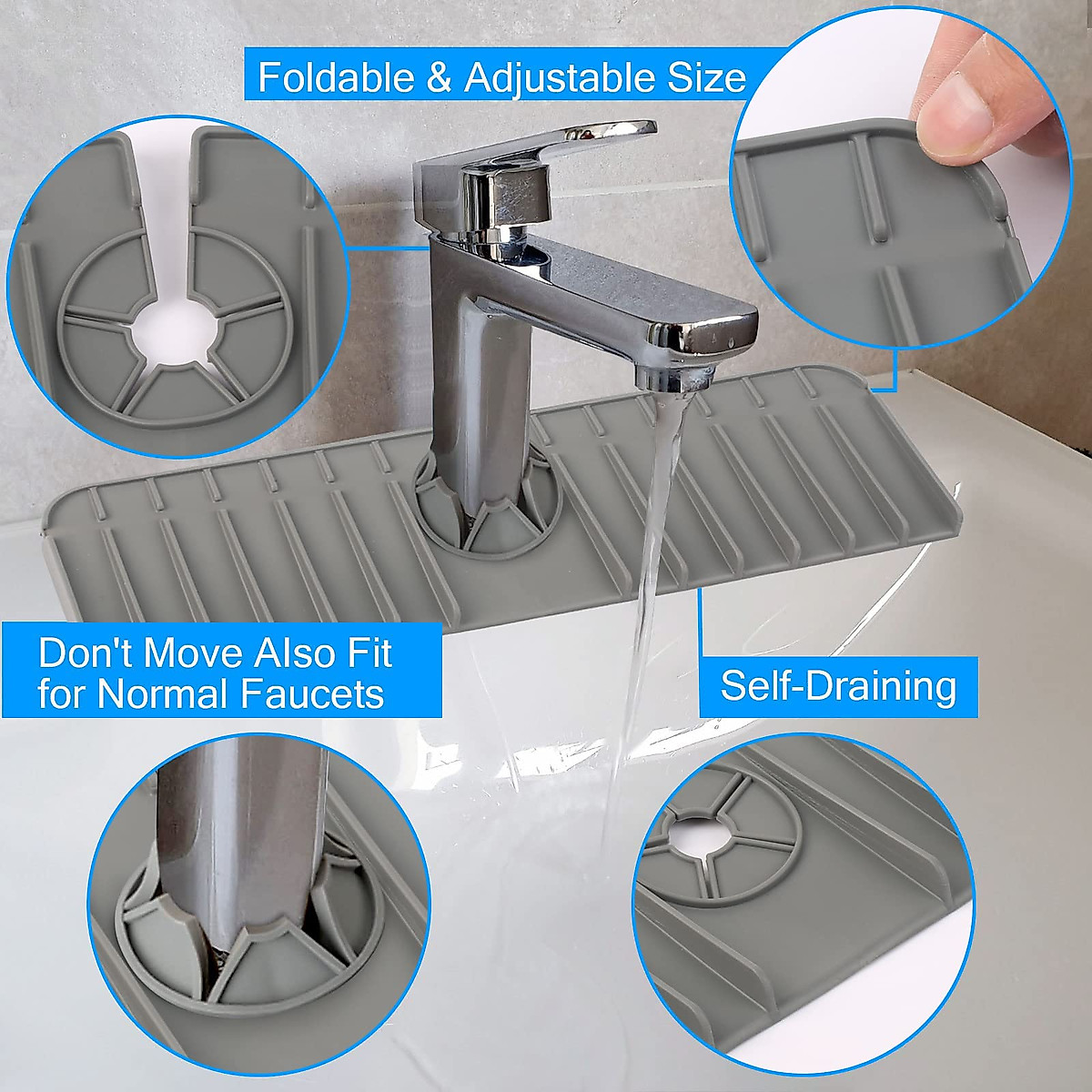 2Pack Silicone Faucet Handle Drip Catcher Tray, Hyjjlele Kitchen Guard Silicone Faucet Sink Handle Drip Catcher Mat, Bathroom Faucet Water Catcher Splash Guard, Drying Countertop Pad