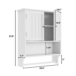 Mino Kesper Bathroom Cabinet Wall Mount with 2 Doors and Adjustable Shelf, Over The Toilet Storage Cabinet, Medicine Cabinet for Bathroom Organizers and Storage
