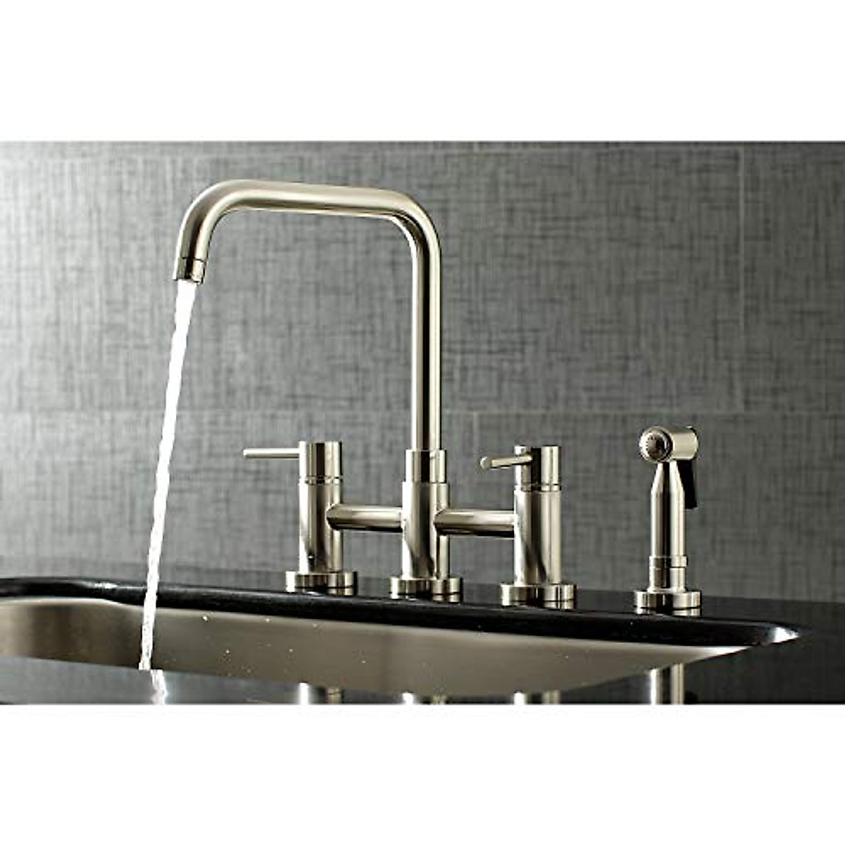 Kingston Brass KS8288DLBS Concord Bridge Kitchen Faucet, Brushed Nickel, 14 x 8.38 x 12.19