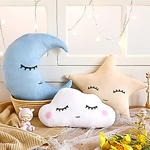 3 Pcs Children Moon Star Cloud Cushion Soft Plush Cloud Shaped Pillow Stuffed Stars and Moon Nursery Decor Home Decor for Bedroom Crib Party Supplies