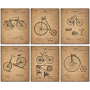 Bicycle Patent Prints - Set of 6 Vintage Bike Decor Wall Art Photos