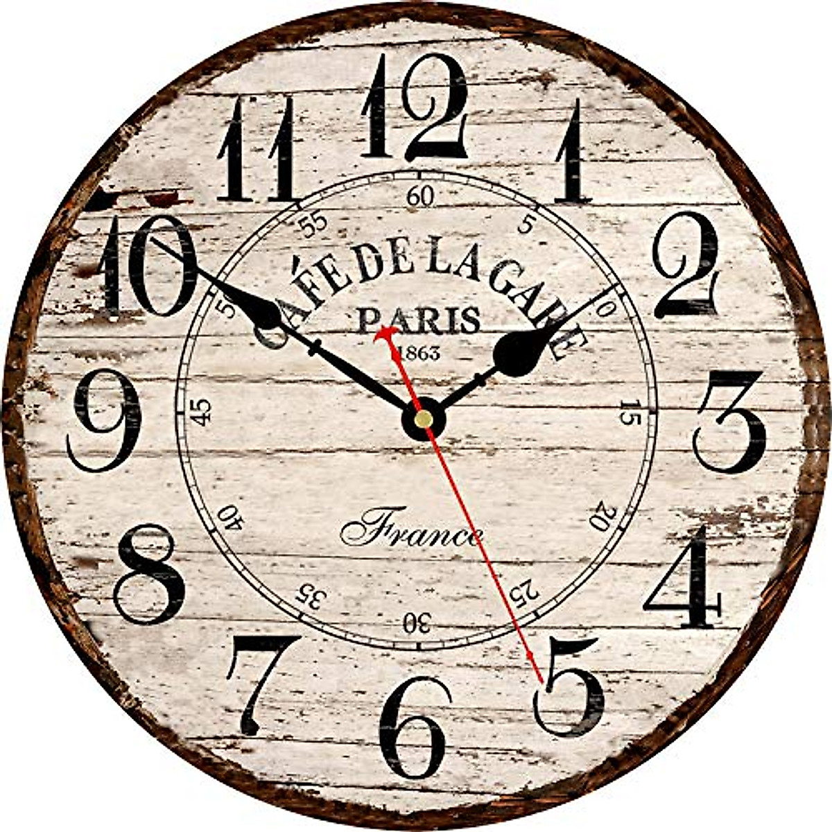 Toudorp Retro Wall Clock 14 Inch French Country Paris Cafe Style Rustic Wall Clock Round Silent Non-Ticking Wooden Quartz Wall Clocks Easy to Read Arabic Numerals Quality Quartz Wall Clock