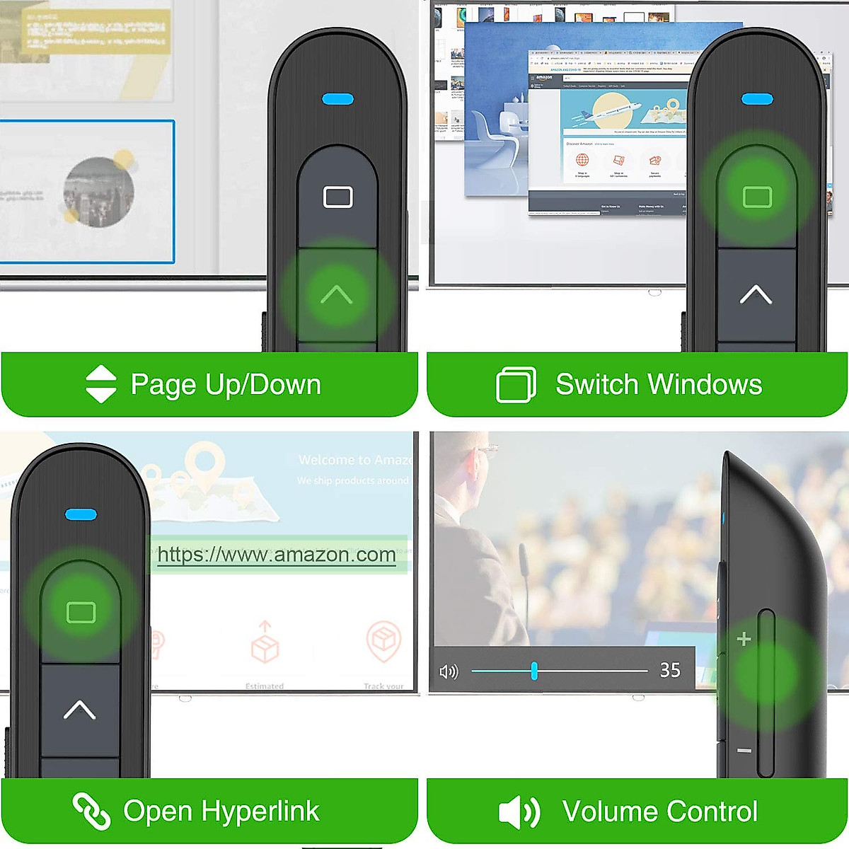 NORWII N76 Wireless Presenter with Green Light, 330FT Ofifice Presentation Remotes Presentation Clicker for Powerpoint Presentations, Presentation Pointer Slide Clicker Supports Hyperlink/Volume