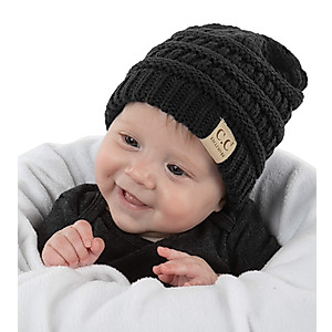 Funky Junque Exclusives Infant Winter Beanie, Newborn Winter Hat 100% Acrylic Material, Ribbed Knit Design, Moisture-Wicking Properties, Baby Beanies 6-12 Months Toddler Winter Hat (Black)