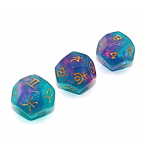 3 Pieces Astrological Dice for Constellation Divination Accessory 3 Colors D12 Glitter Crafts Dice Polyhedral Set
