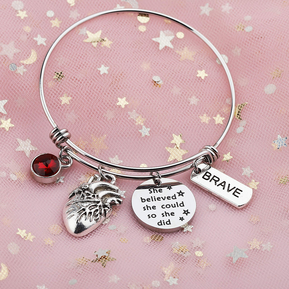 BAUNA CHD Awareness Jewelry CHD Gift She Could So She Did Bracelet Heart Disease Awareness Gift for Cardiologist Doctor Nurse (CHD Awareness Jewelry)