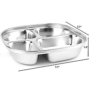 DEAYOU 4 Pack 18/10 Stainless Steel Divided Plates, Small Platter Compartment Tray with 4 Sections, Portion Control Serving Plate, Mess Food Sectioned Tray for Dinner, Lunch, Child, Cafeteria, 7.7"