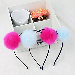 BUYITNOW Fluffy Rabbit Fur Ball Hairband Cosplay Panda Ears Headband