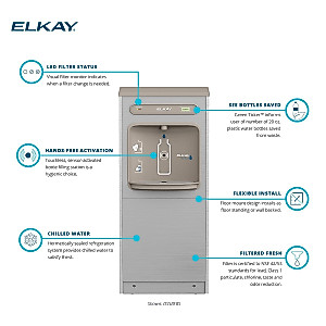 Elkay DSSBF8S ezH2O Floor Standing Bottle Filling Station, Stainless Steel