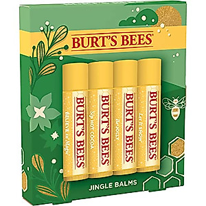 Burt's Bees Christmas Gifts, 4 Lip Balm Stocking Stuffers Products, Jingle Balms Set - Classic Beeswax Moisturizing Lip Balm