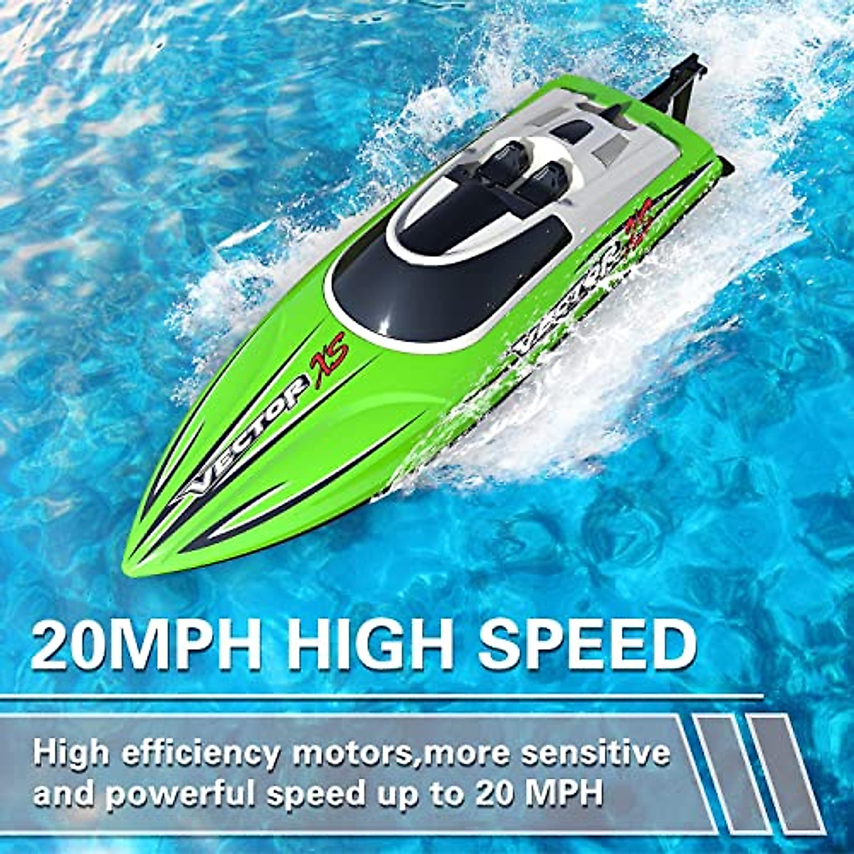 VOLANTEXRC RC Boat 20MPH Fast RC Boat for Adults 2.4Ghz Remote Control Boat for Pools and Lake with 2 Rechargeable Batteries Toys Gifts for Boys Girls Green
