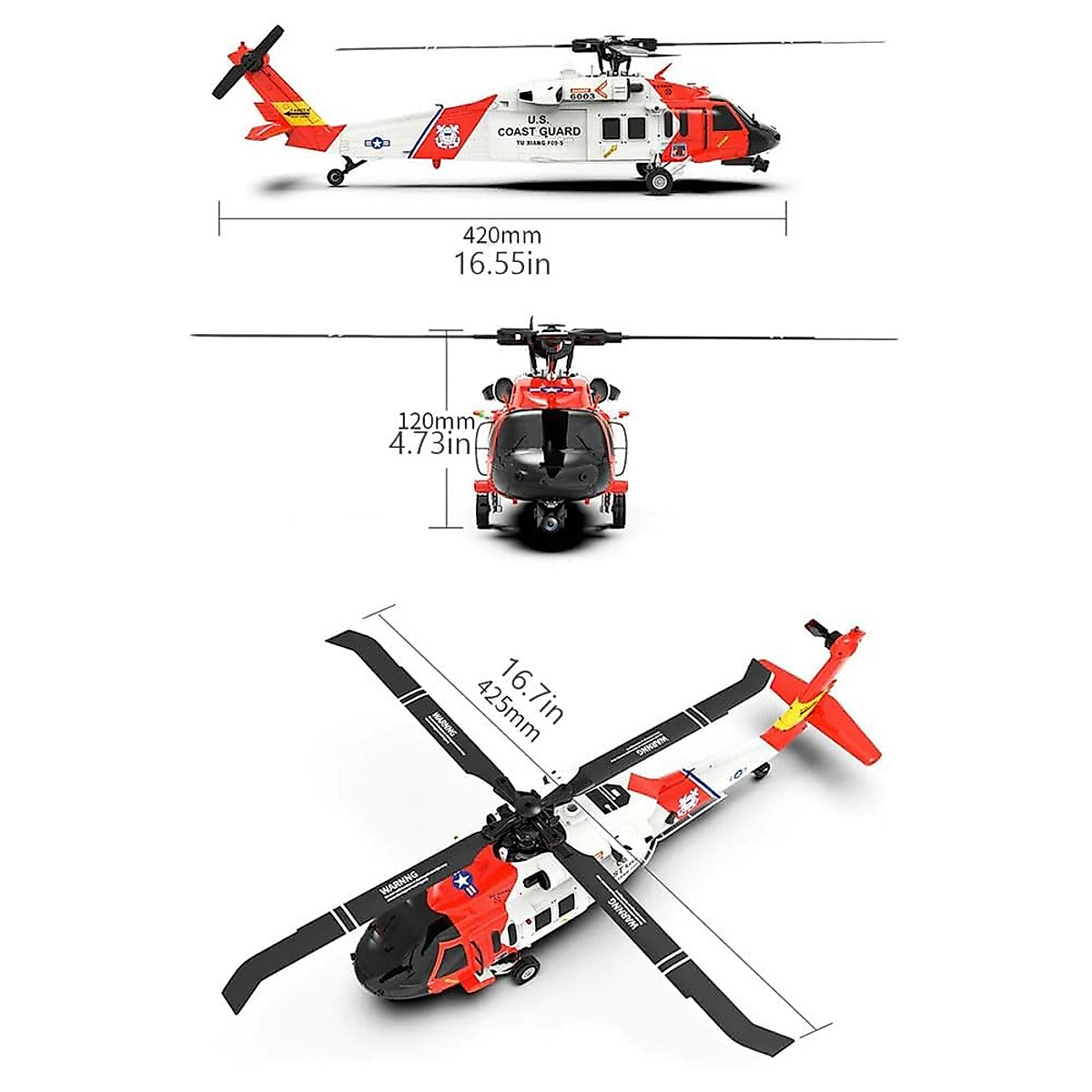 QIYHBVR RC Helicopter Model 6CH 3D American Coast Guard UH-60 Scale RC Helicopter RTF W/GPS Intelligent Control System＆Camera, 2.4G Remote Control,1/47 Scale RTF Edition