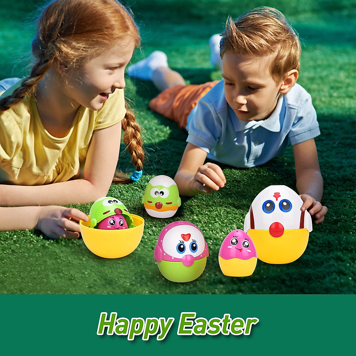 Easter Basket Stuffers Babies, Nesting Easter Eggs Toy Baby Easter Basket Suffers 1 Year Old, Baskets Stacking Toy for Kids，8 Pcs Matching Game for Age 1 2 3 Years Old, Easter Gifts for Toddler Boys