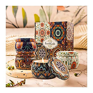 Scented Candles Gift Set for Women: 4 Pack of Rose Lavender Sage Orange Aromatherapy Candles for Home Scented Soy Wax Jar Candle Sets 4.4 oz 32 Hour Burn Time Use for Bath Yoga Christmas Birthday
