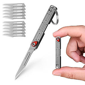 Joycube Small Keychain Knife, Mini Folding Pocket Knife with 10pcs Replaceable Surgical Blades, Scalpels Utility Knives, EDC Box Cutter for Women and Men