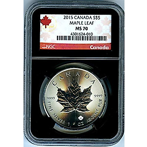 2015 CA Canada 1 OZ Silver Maple Leaf Rare RETRO BLACK HOLDER RED LABEL $5 MS70 NGC