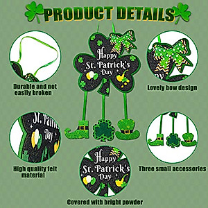 Jetec Happy St. Patrick's Day Decor Shamrock Door Sign Irish Hanging Wall Decoration Welcome Board Felt with Rope for Home Party