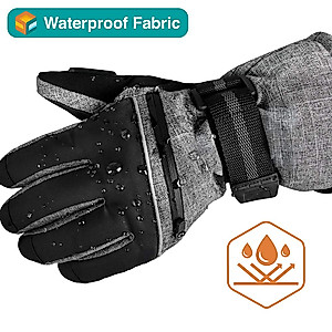 SUN CUBE Ski Gloves Men Women, Waterproof Thermal Winter Snow Gloves, Windproof 3M Thinsulate Snowboarding Snowmobile Skiing, Insulated Warmers Zipper Pocket Cold Weather Outdoor Snowboard, Gray XL