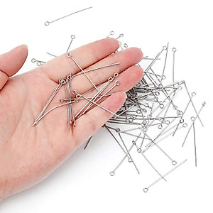 300 Pcs 1.6 Inch 304 Stainless Steel Open Eye Pins Headpins for Jewelry Necklace Making, (Silver)