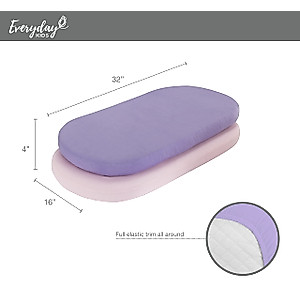 2-Pack Bassinet Sheets - 100% Cotton Jersey Knit Purple and Pink Bassinet Mattress Pad Fitted Sheets for Baby Girl; Compatible with Bassinet Bedside Co-Sleeper Lounger Brands; Oval Rectangle Mattress