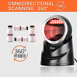Tera Pro Omnidirectional Barcode Scanner 2D QR Desktop Handsfree, Adjustable Scan Head, Wired Automatic Platform Scanner with USB Cable for Market Retail Store Mobile Screen Payment