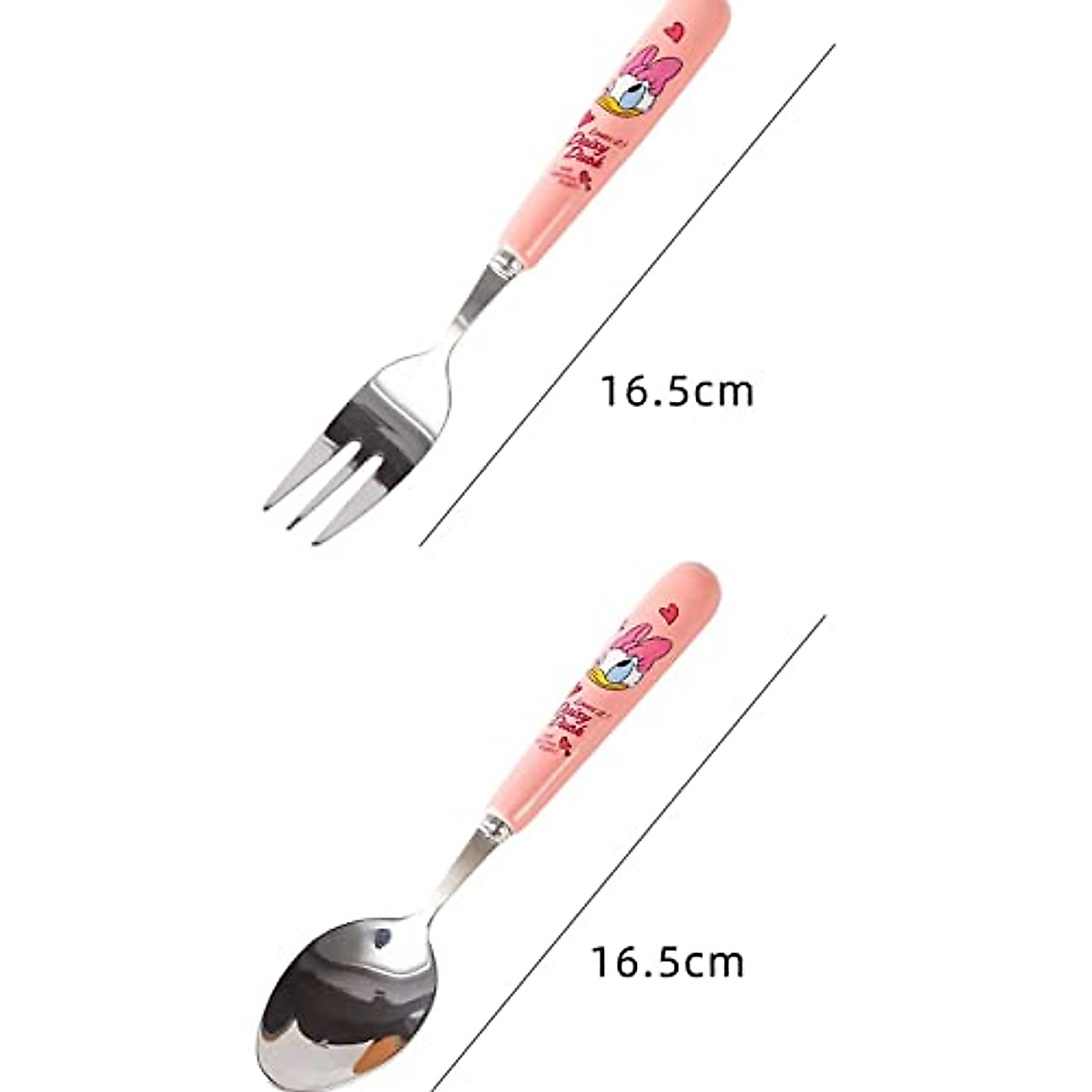 Meet Beauty Ding 1Set Stainless Steel Minnie Spoon Fork Set Pink Kid's Flatware with A Container Girl Children's Tableware Female Student's Cartoon Dinnerware Meal Tool（Made in China