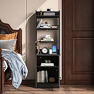 Gdvsclr Nightstand with Charging Station, 55.3" Tall Nightstand with Adjustable Shelves, Bedside Tables with Storage Cabinet, End Table for Living Room, Bedroom, Study Room, Home Office