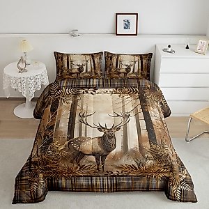 Feelyou Deer Hunting Comforter Set Hunter Themed Bedding Set for Kids Boys Girls Jungle Wild Animal Deer Comforter Soft Quilt Set Twin Size
