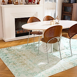 Carvapet 3x5 Green Boho Moroccan Entryway Rug - Soft Washable Farmhouse Area Carpet, Non-Slip Rug for Living Room, Bedroom, Dining Room - Modern Stylish Home Decor