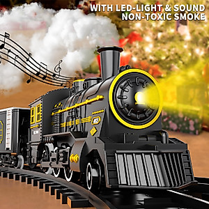 Lucky Doug Train Set Toys for Kids, Toys Train Sets for Kids Smokes, Light & Sound Include 5 Car and 22 Tracks, Train Toys for 3 4 5 6 Year Old Boys