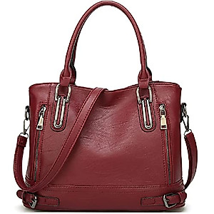 XingChen Women’s Leather Shoulder Handbags Crossbody Bags Hobo Totes Top-Handle Bag Satchel and Purse for Ladies（Wine）
